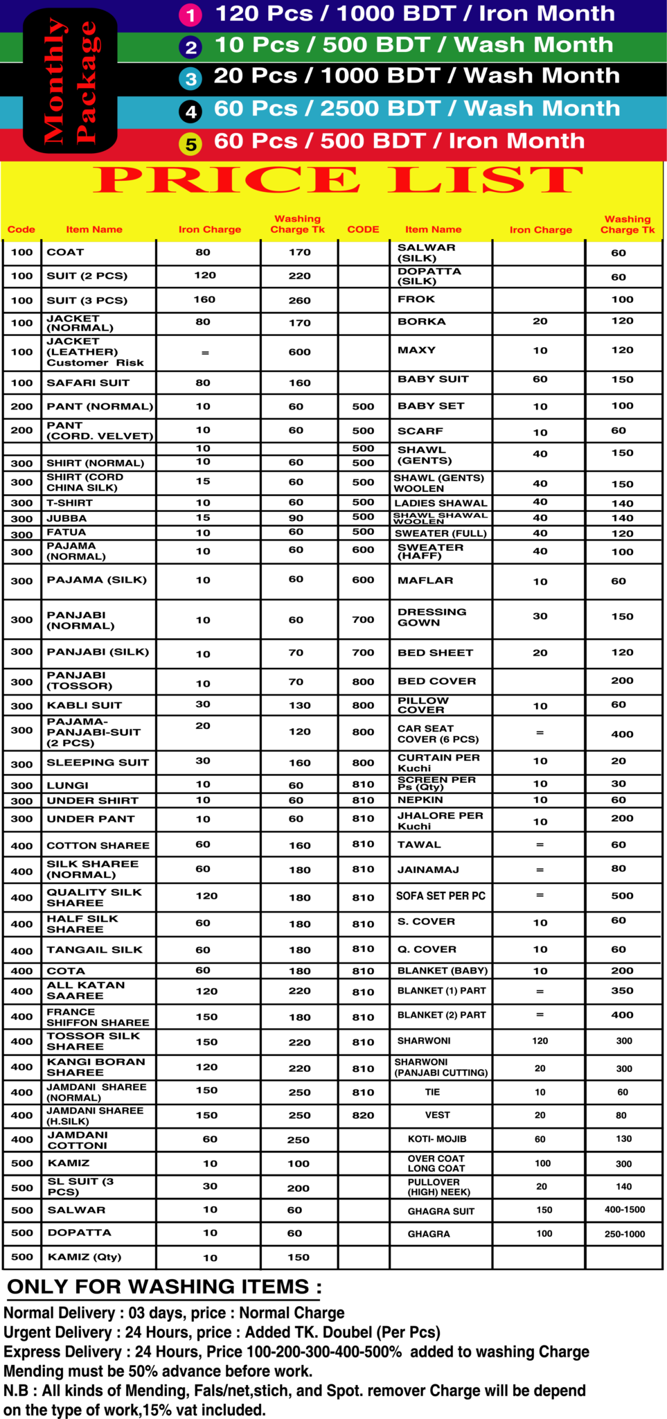 Prices – Washhobe Best Laundry and Dry Cleaning Service